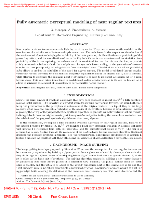 (PDF) Fully automatic perceptual modeling of near regular textures