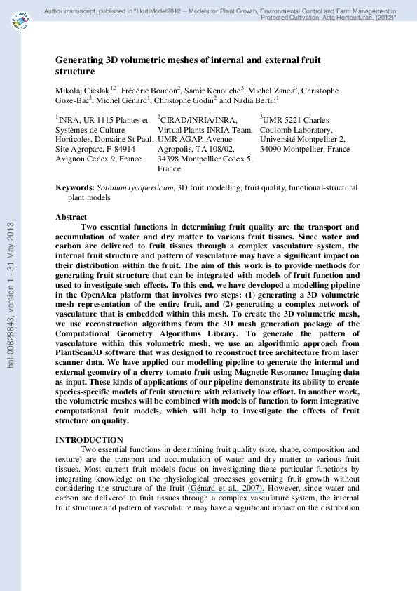 (PDF) Generating 3D volumetric meshes of internal and external fruit ...