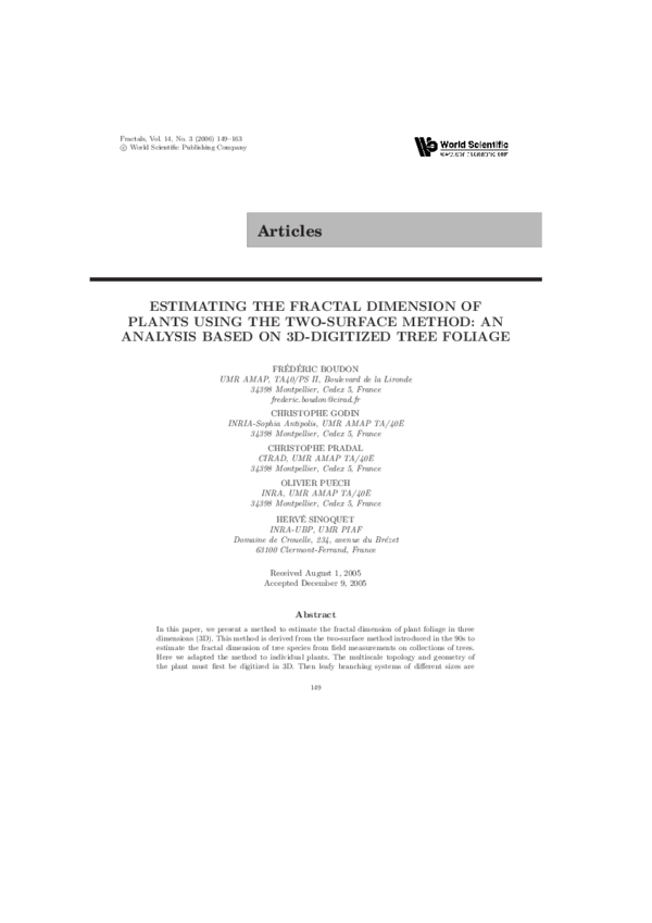 Pdf Estimating The Fractal Dimension Of Plants Using The Two Surface