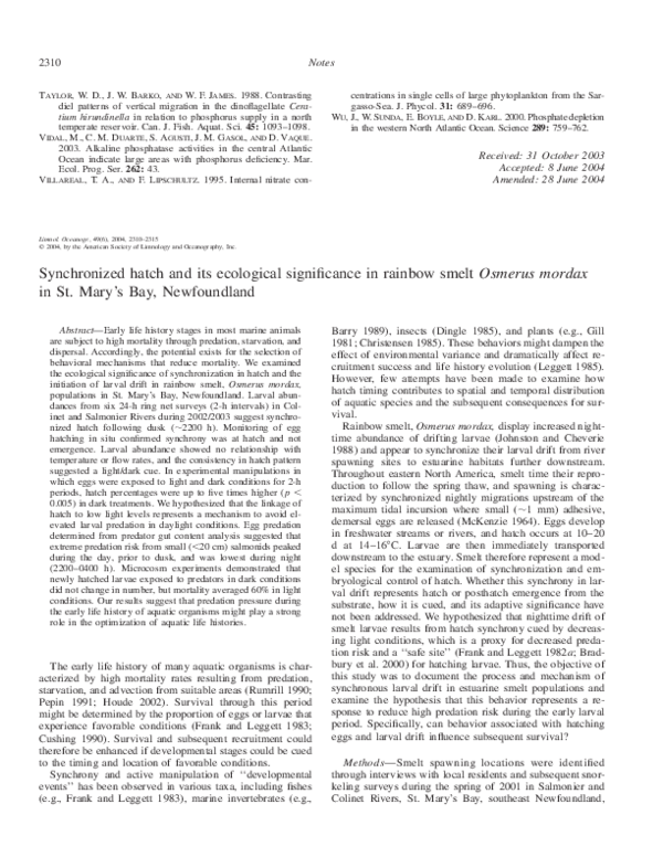 (PDF) Synchronized hatch and its ecological significance in rainbow ...