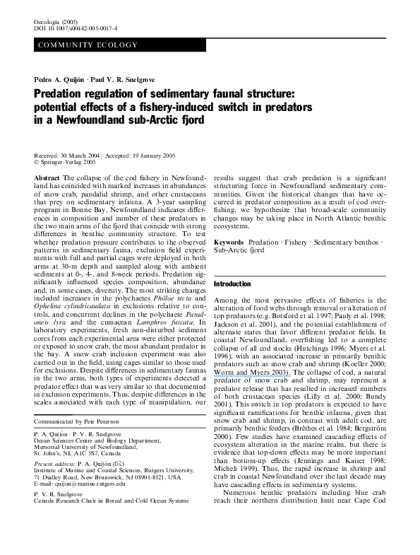 (PDF) Predation regulation of sedimentary faunal structure: potential ...