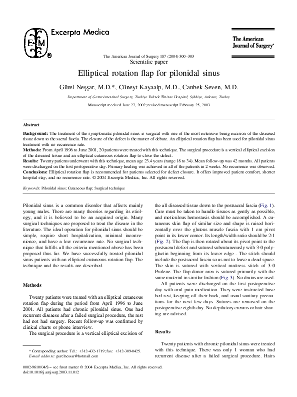 (PDF) Elliptical rotation flap for pilonidal sinus