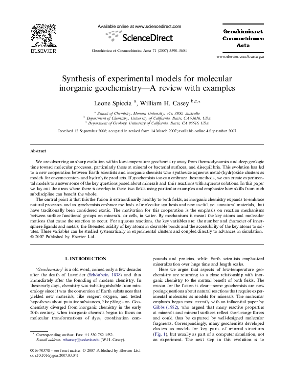 (PDF) Synthesis of experimental models for molecular inorganic ...