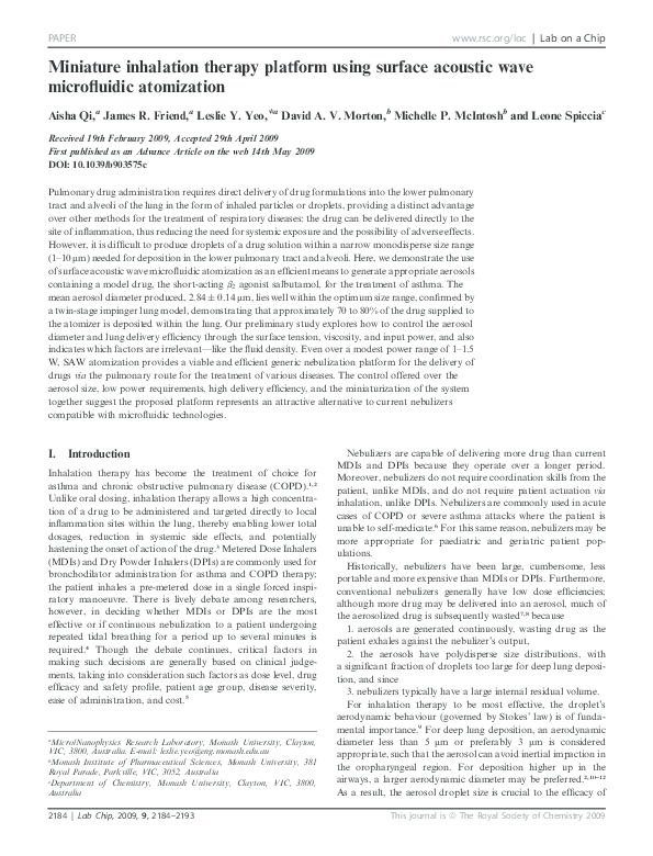 (PDF) Miniature inhalation therapy platform using surface acoustic wave ...