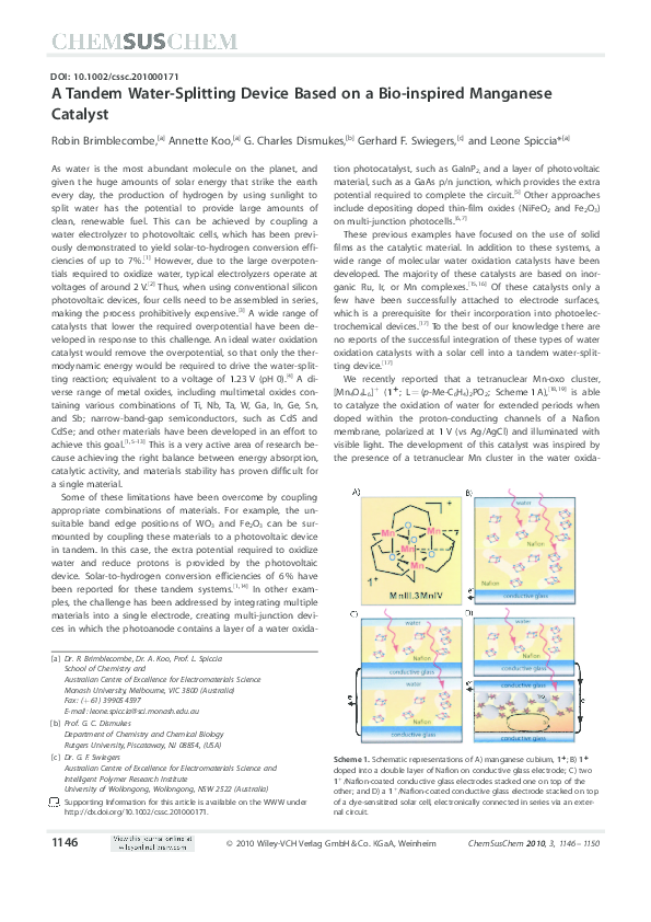 (PDF) A Tandem Water-Splitting Device Based on a Bio-inspired Manganese ...
