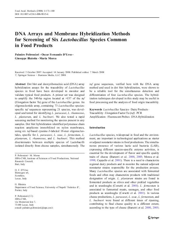 (PDF) DNA Arrays and Membrane Hybridization Methods for Screening of Six Lactobacillus Species ...