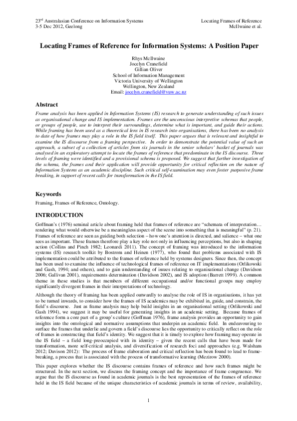 (PDF) Locating frames of reference for information systems: a position ...