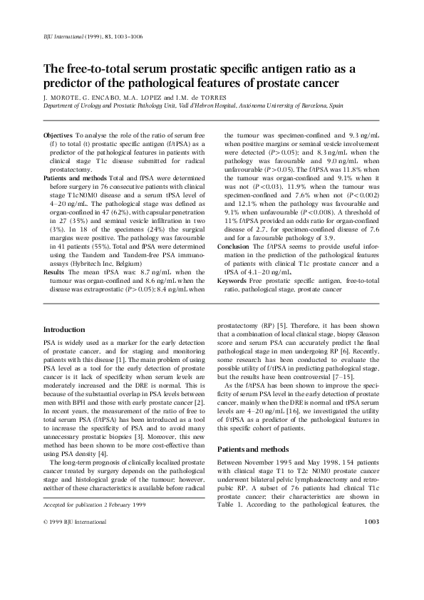 (PDF) The free-to-total serum prostatic specific antigen ratio as a ...