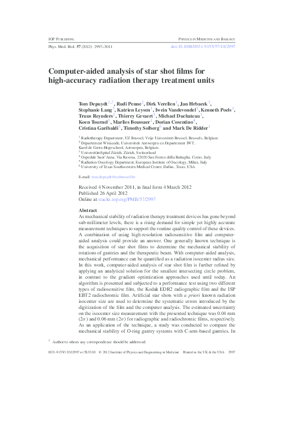 (PDF) Computer-aided analysis of star shot films for high-accuracy ...