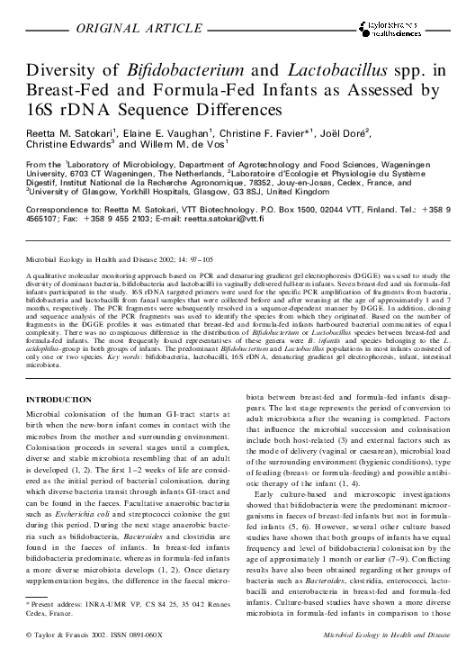 (PDF) Diversity of Bifidobacterium and Lactobacillus spp. in Breast-Fed and Formula-Fed Infants ...