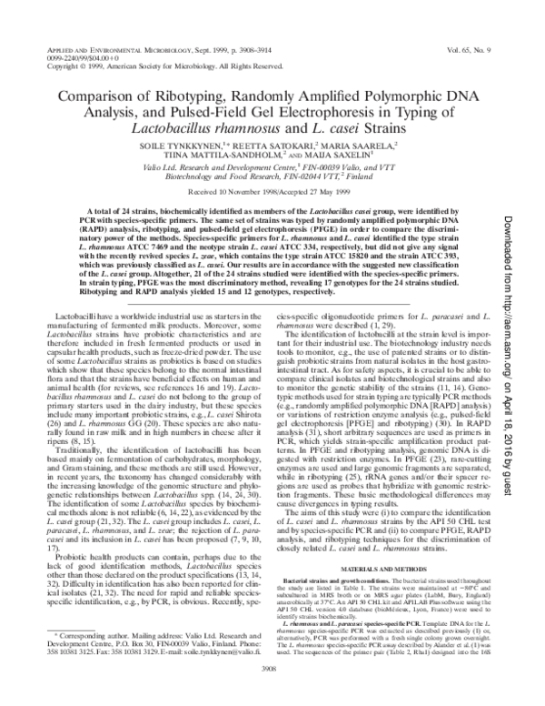 (PDF) Comparison of ribotyping, randomly amplified polymorphic DNA ...
