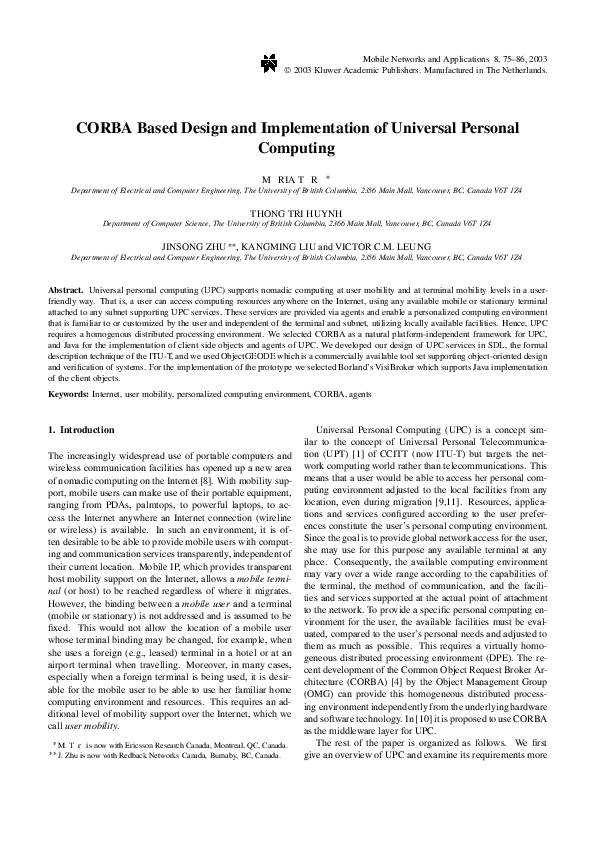 Pdf Corba Based Design And Implementation Of Universal Personal Computing