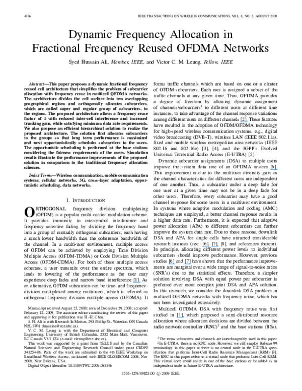 Pdf Dynamic Frequency Allocation In Fractional Frequency Reused Ofdma