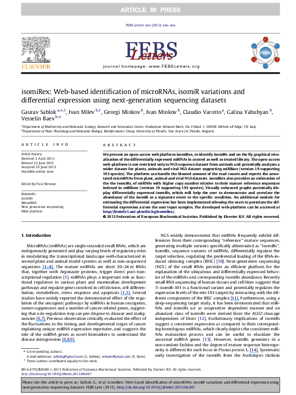 Pdf Isomirex Web Based Identification Of Micrornas Isomir Variations And Differential