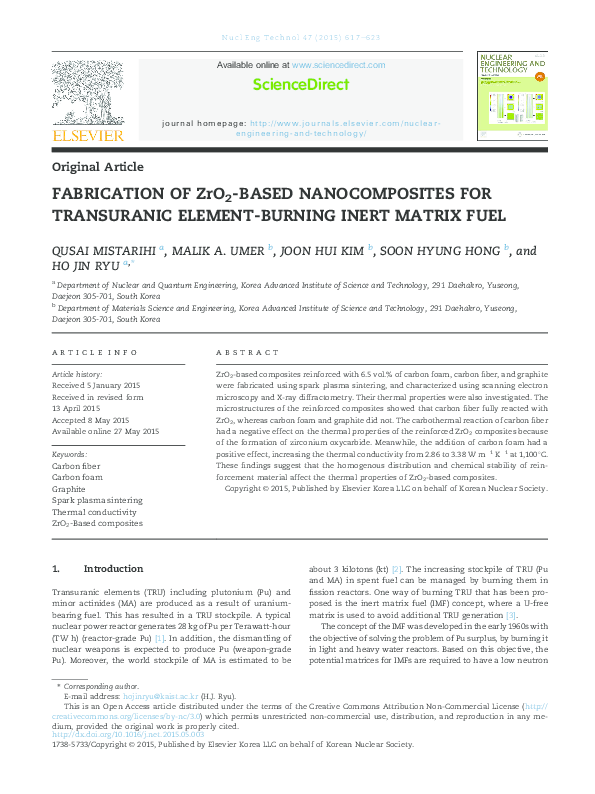 (PDF) FABRICATION OF ZrO 2 -BASED NANOCOMPOSITES FOR TRANSURANIC ...