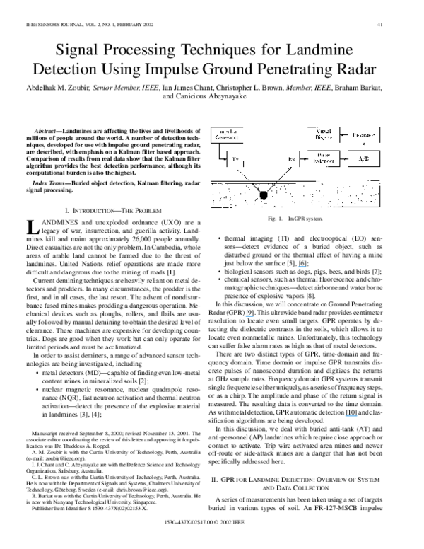 Pdf Signal Processing Techniques For Landmine Detection Using Impulse