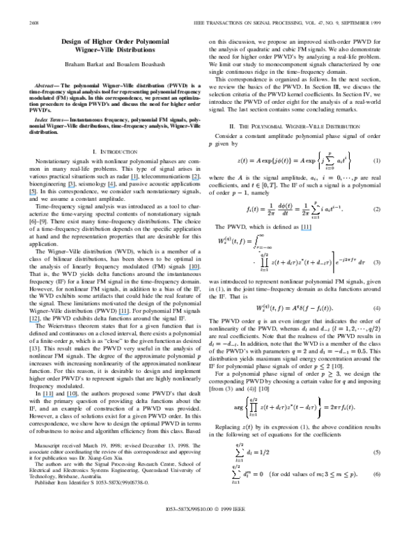 (PDF) Design of higher order polynomial Wigner-Ville distributions | Braham Barkat - Academia.edu