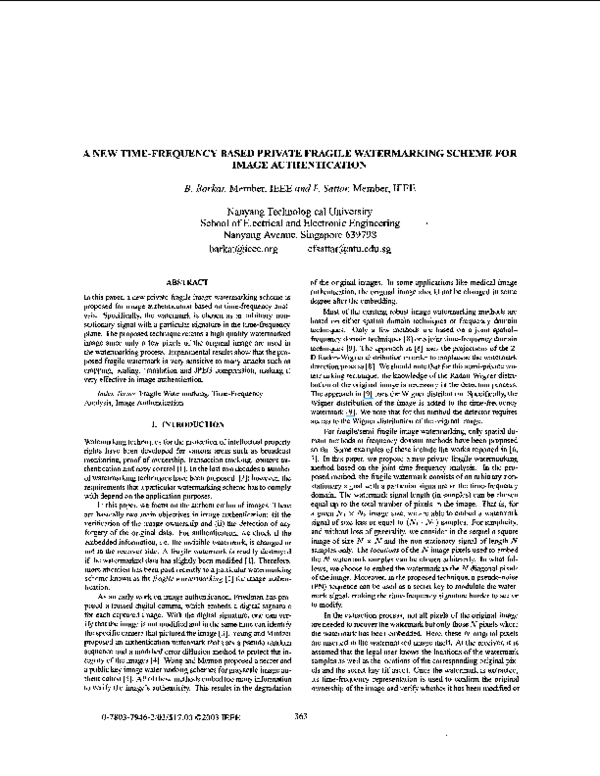 Pdf A New Time Frequency Based Private Fragile Watermarking Scheme For Image Authentication