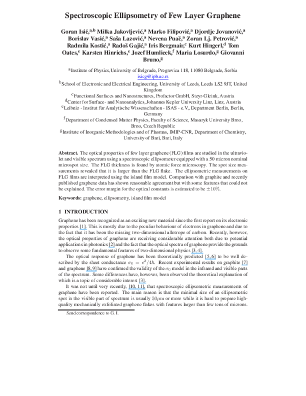(PDF) Spectroscopic ellipsometry of few-layer graphene