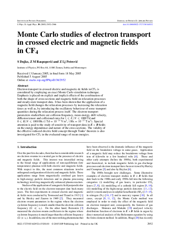 (PDF) Monte Carlo studies of electron transport in crossed electric and magnetic fields in CF 4