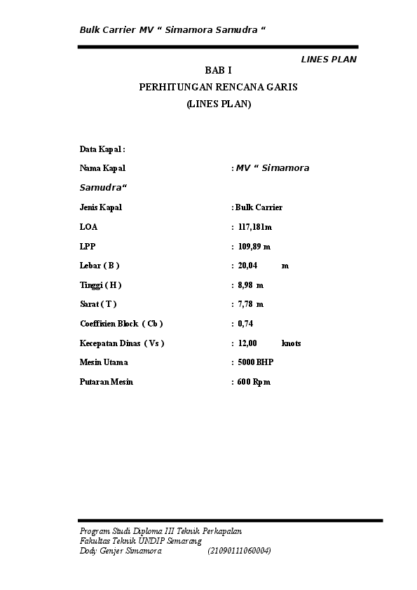 (DOC) BAB II PERHITUNGAN RENCANA GARIS (LINES PLAN)