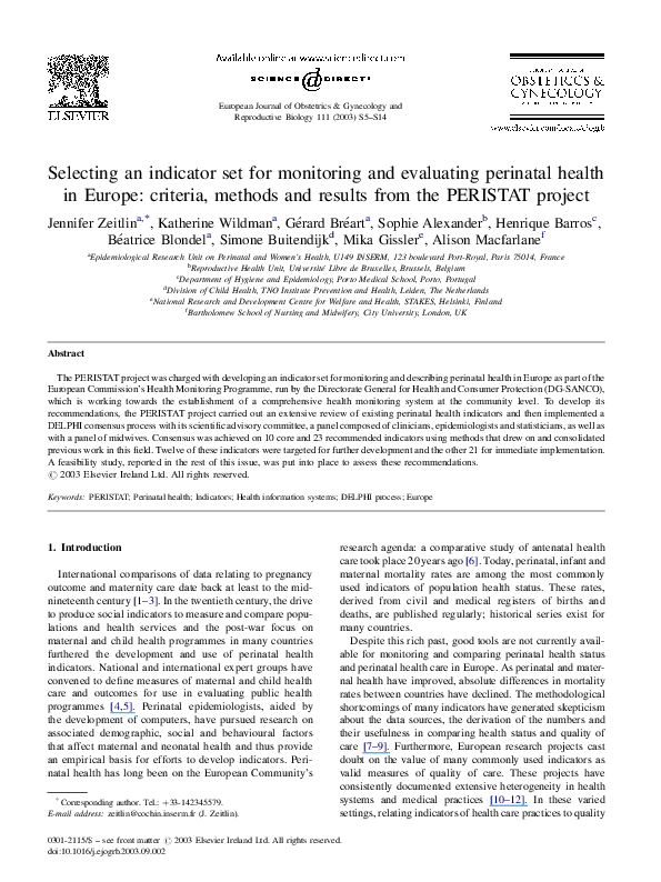 (PDF) Selecting an indicator set for monitoring and evaluating perinatal health in Europe ...