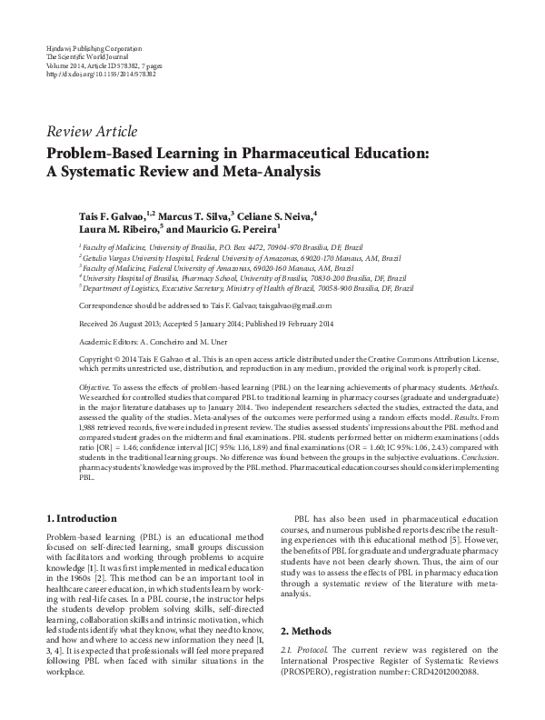 (PDF) Problem-based learning in pharmaceutical education: a systematic ...