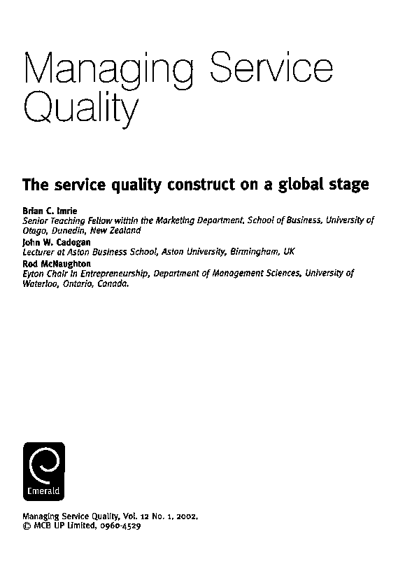 (PDF) The service quality construct on a global stage