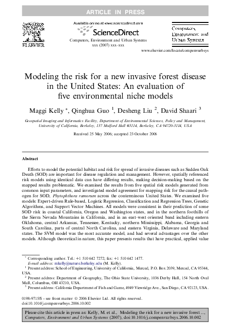 (PDF) Modeling the risk for a new invasive forest disease in the United ...