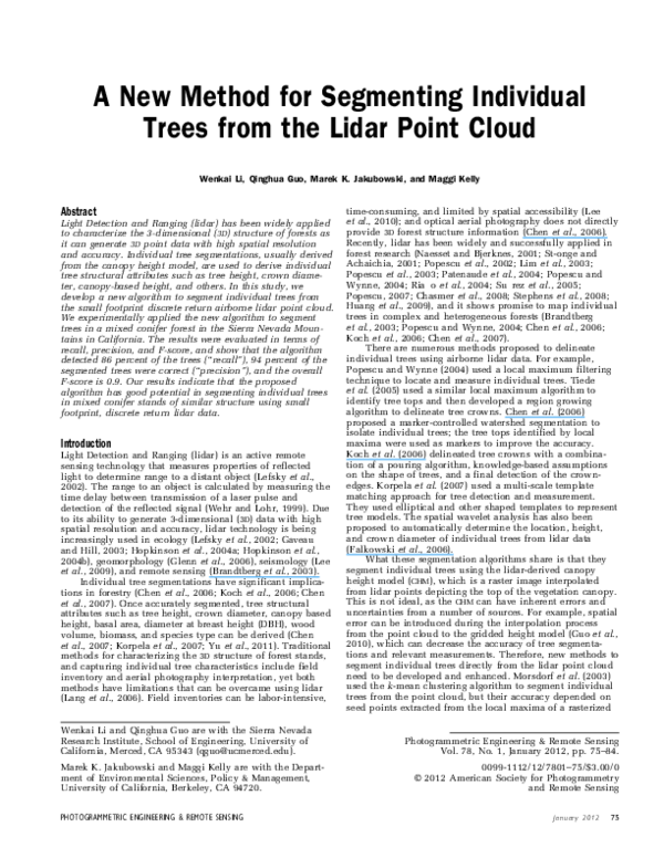 (PDF) A new method for segmenting individual trees from the lidar point cloud