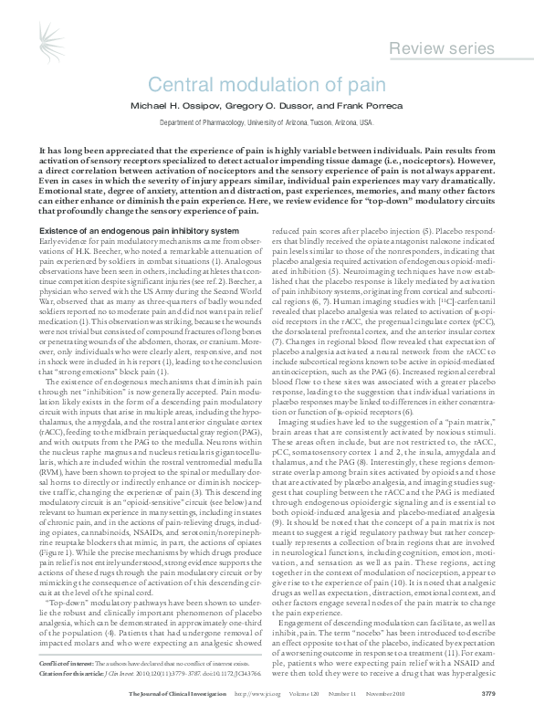 (PDF) Central modulation of pain