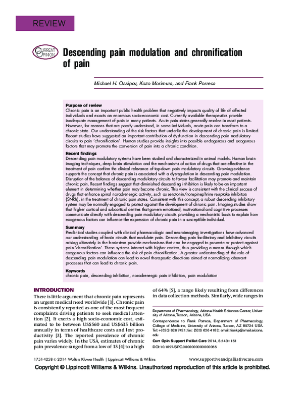 (PDF) Descending pain modulation and chronification of pain