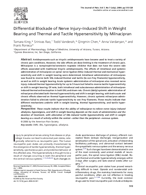 (PDF) Differential blockade of nerve injury–induced thermal and tactile ...