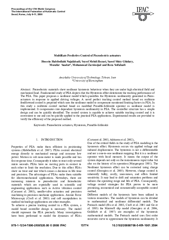 (PDF) MultiRate Predictive Control of Piezoelectric Actuators