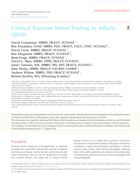 (PDF) Clinical Exercise Stress Testing in Adults (2014)