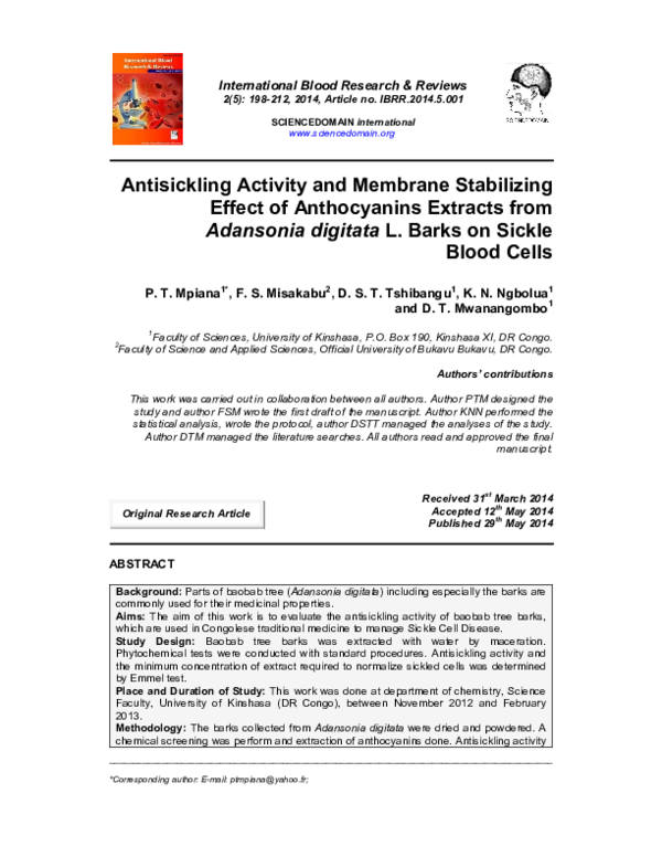 (PDF) Antisickling Activity and Membrane Stabilizing Effect of Anthocyanins Extracts from ...