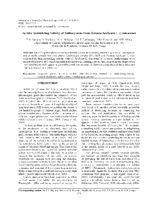 (PDF) In vitro Antisickling Activity of Anthocyanins from Ocimum basilicum L. (Lamiaceae) | Jean ...