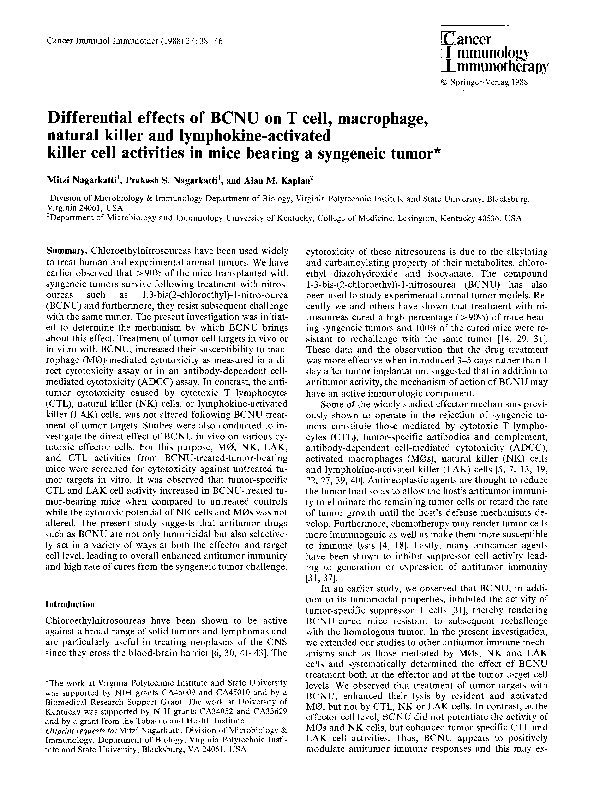 (PDF) Differential effects of BCNU on T cell, macrophage, natural ...