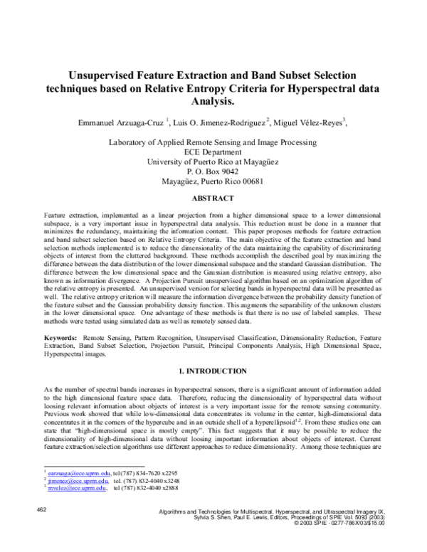 Pdf Unsupervised Feature Extraction And Band Subset Selection