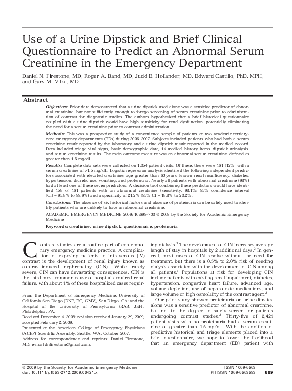 (PDF) Use of a Urine Dipstick and Brief Clinical Questionnaire to ...