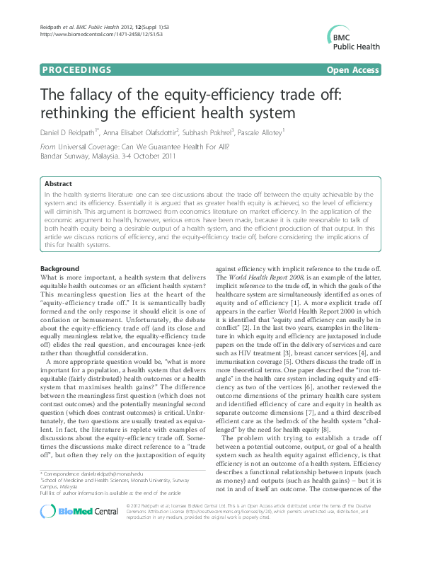 (PDF) The fallacy of the equity-efficiency trade off: rethinking the ...