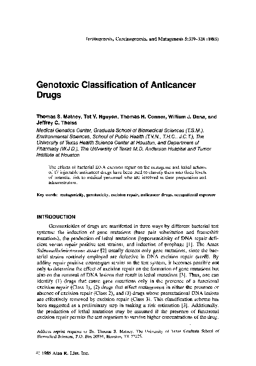 (PDF) Genotoxic classification of anticancer drugs