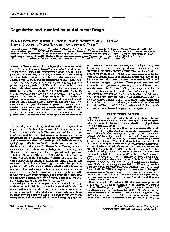 (PDF) Degradation and inactivation of antitumor drugs