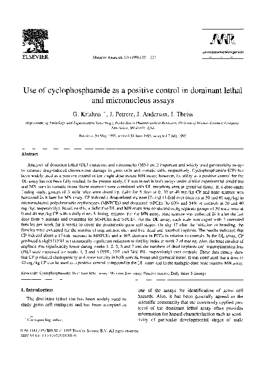 (PDF) Use of cyclophosphamide as a positive control in dominant lethal ...