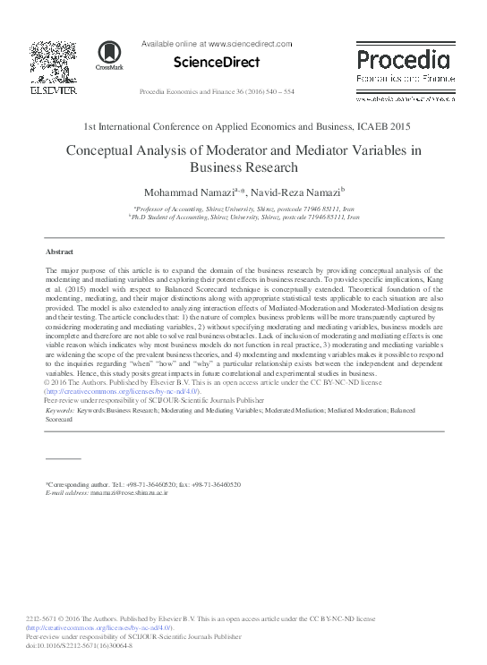 (PDF) Conceptual Analysis of Moderator and Mediator Variables in ...