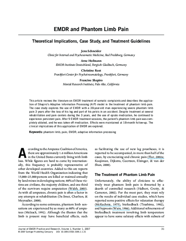 (PDF) EMDR and phantom limb pain: Theoretical implications, case study, and treatment guidelines