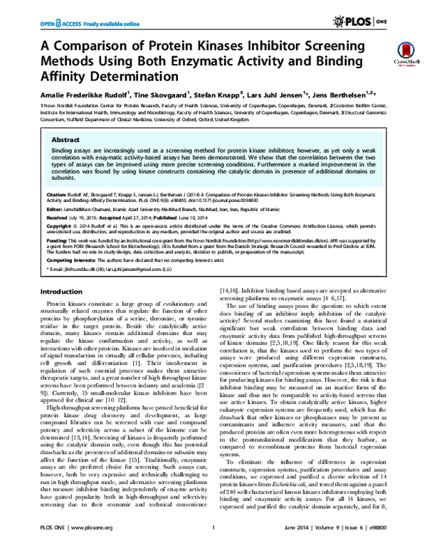 (PDF) A Comparison of Protein Kinases Inhibitor Screening Methods Using ...