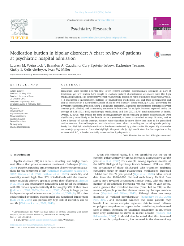 (PDF) Medication burden in bipolar disorder: A chart review of patients ...