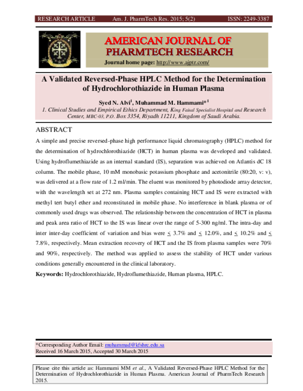 (PDF) A Validated Reversed-Phase HPLC Method for the Determination of Hydrochlorothiazide in ...