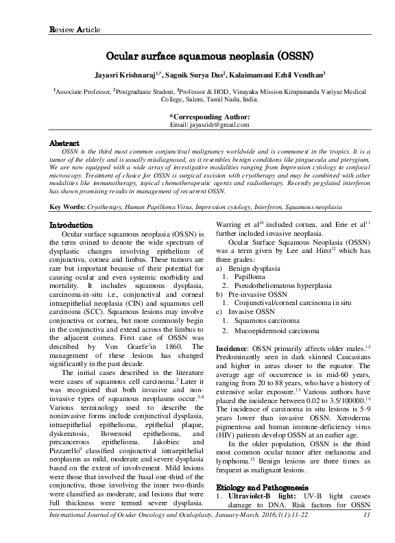 (PDF) Ocular surface squamous neoplasia (OSSN
